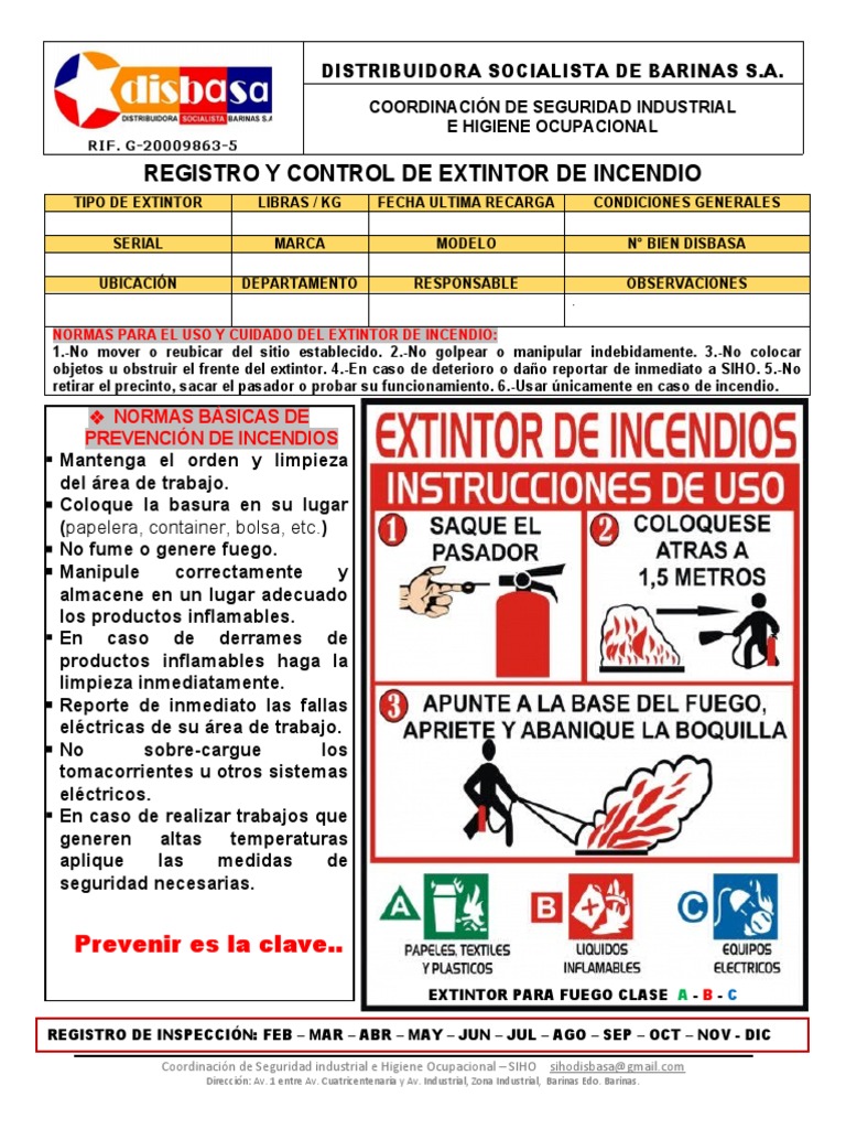 Registro y Control DE EXTINTORES | PDF | Higiene | La seguridad