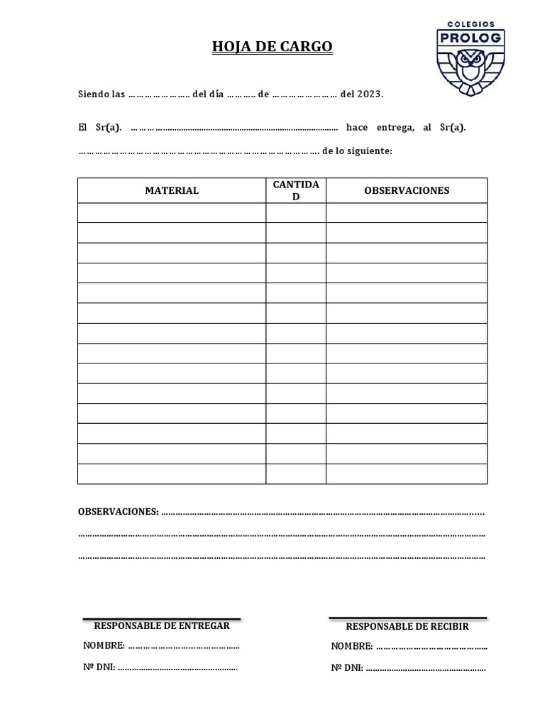 Hoja de Cargo 2023 | PDF