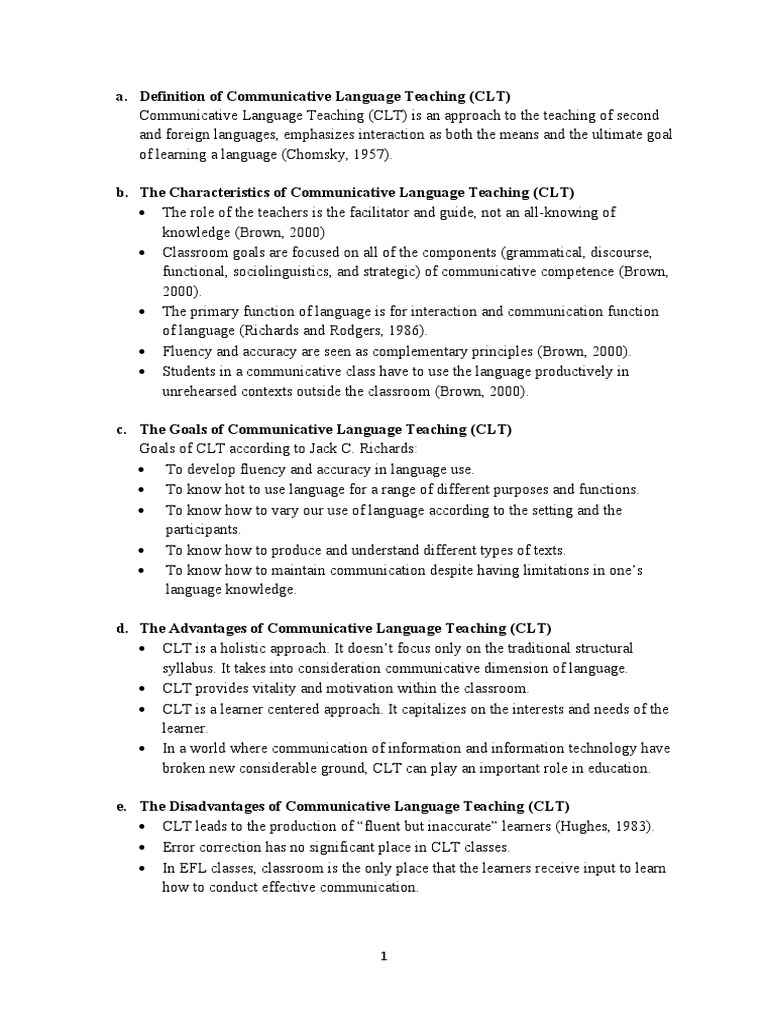 Summary of Communicative Language Teaching (CLT) | PDF