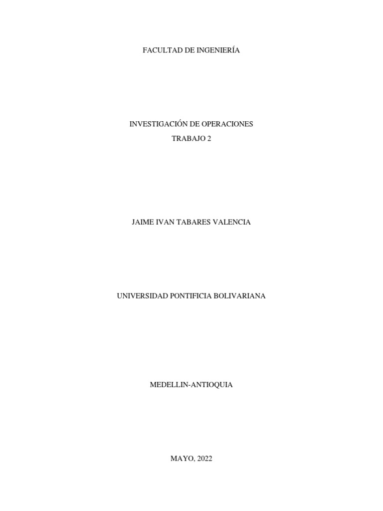 Taller 2. IO Jaime Ivan Tabares Valencia | PDF