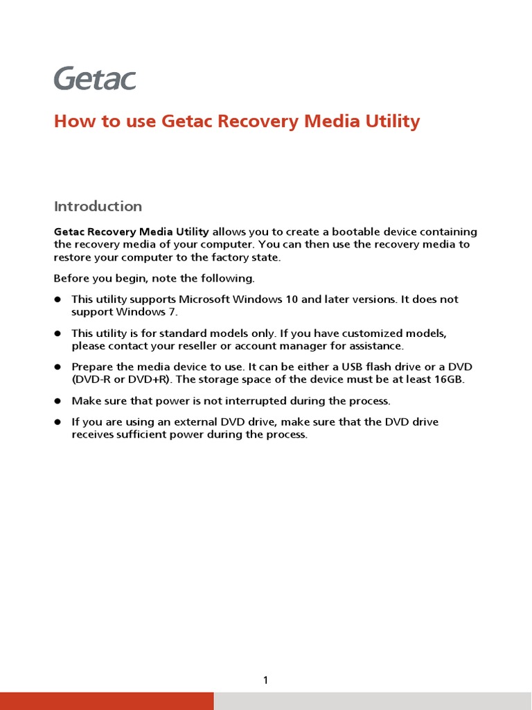 Getac Recovery Media Utility Guide | PDF | Microsoft Windows ...