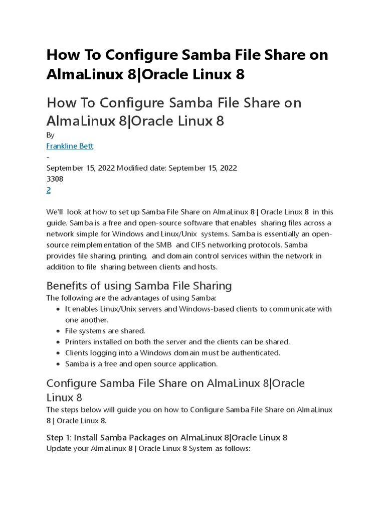 How To Configure Samba File Share On AlmaLinux 8oracle Linux 8 | PDF ...
