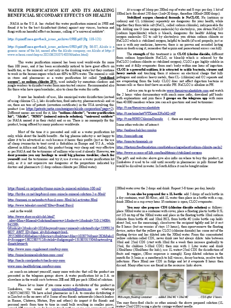Water Kit's Health Benefits | PDF | Chlorine | Water Purification