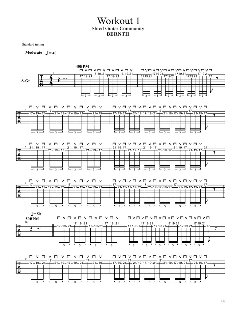 Shred Guitar Workout 1: A Progressive Guitar Exercise Routine from 40 ...