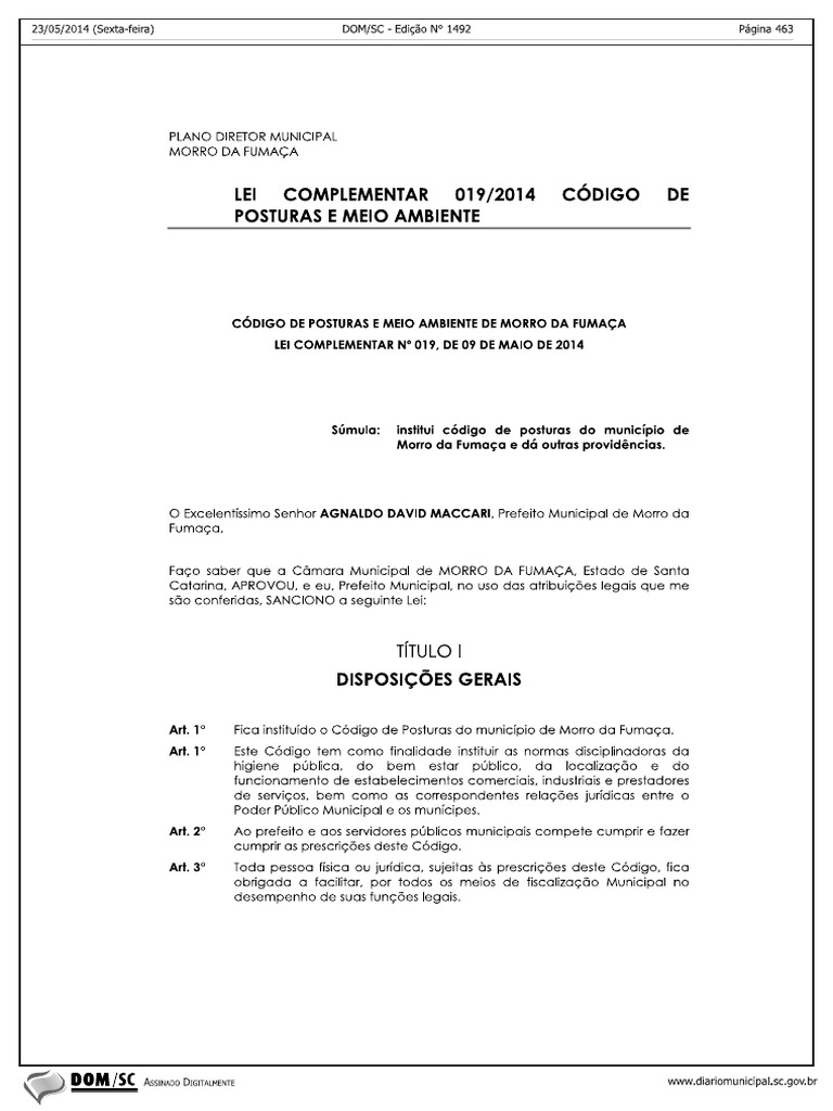 Lei Comp 019 2014 Código de Posturas e Meio Ambiente | PDF