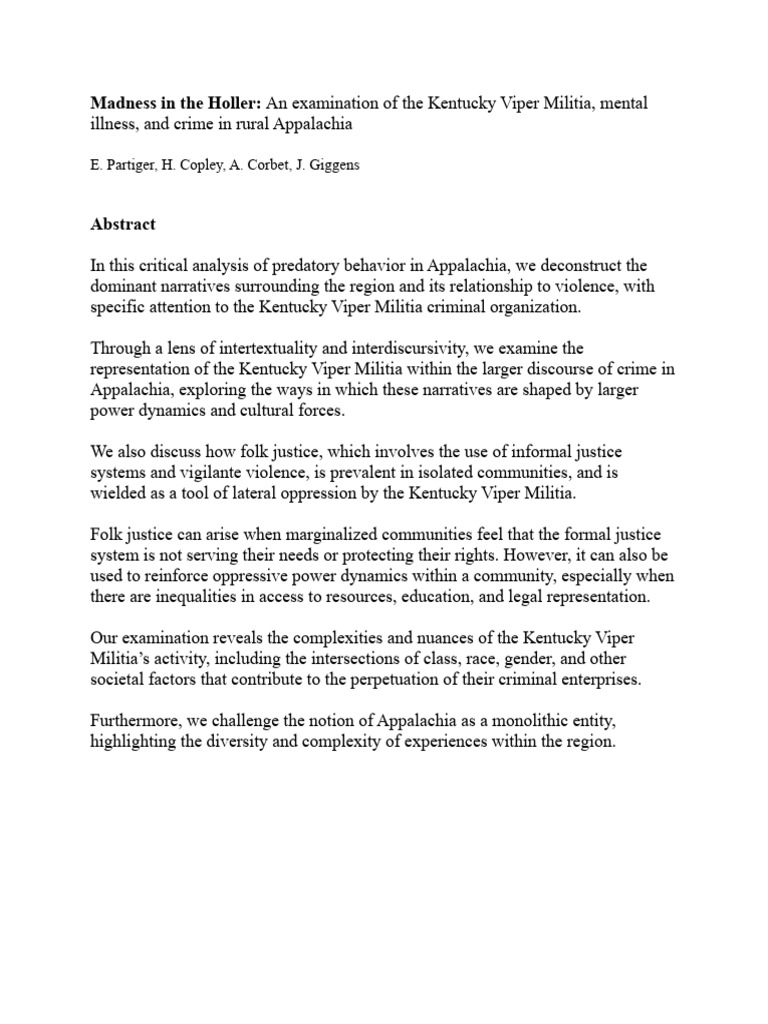 Madness in The Holler: An Examination of The Kentucky Viper Militia ...