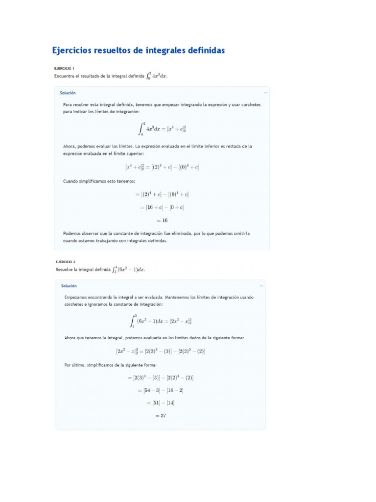 Ejercicios Resueltos de Integrales Definidas | PDF