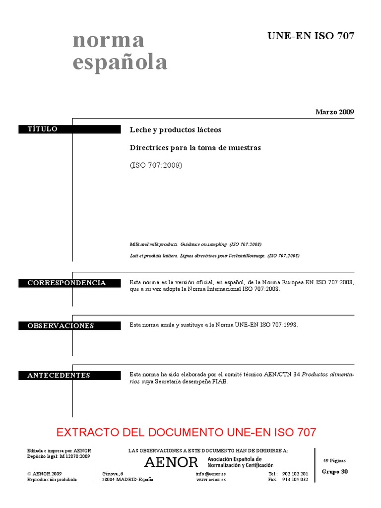 (EX)UNE-EN_ISO_707=2009.pdf | PDF | Productos lácteos | Leche