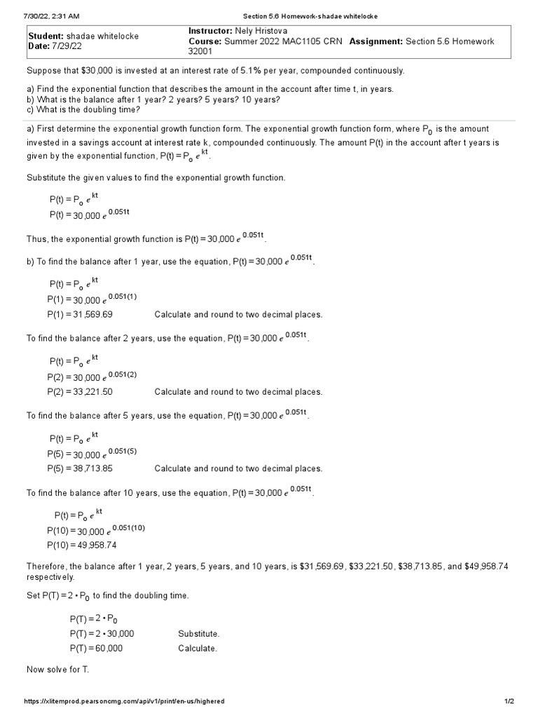 Student: Shadae Whitelocke Date: 7/29/22 Instructor: Nely Hristova Course: Summer 2022 MAC1105 ...