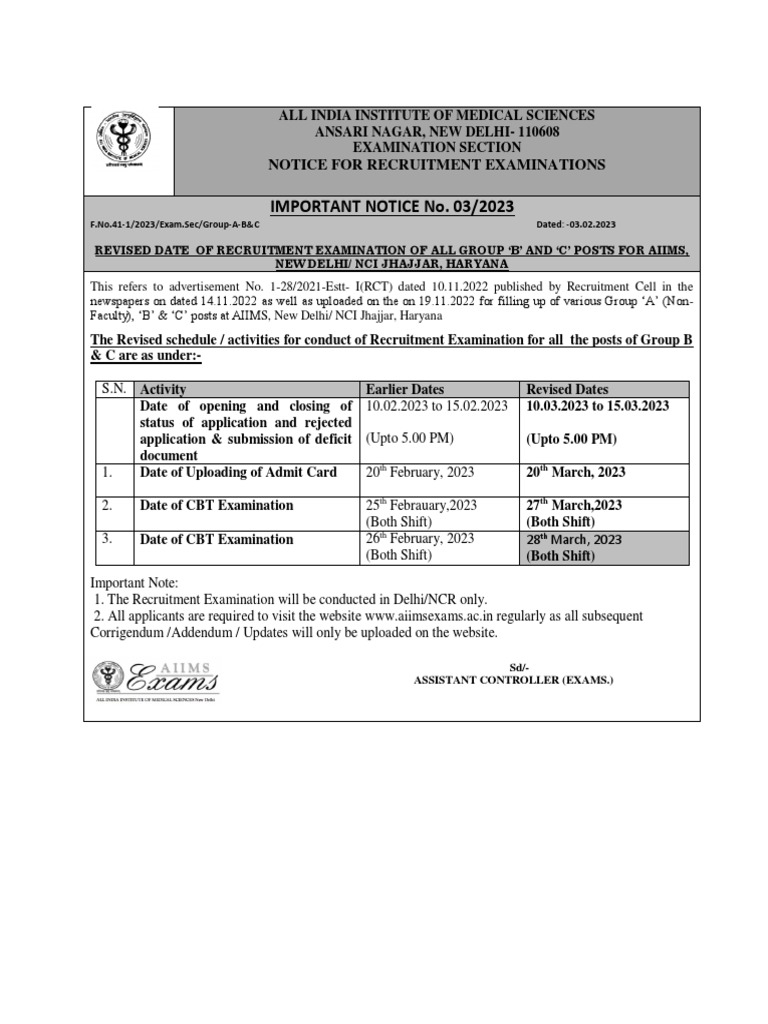 Notice Regarding Postpone of Exame PDF | PDF