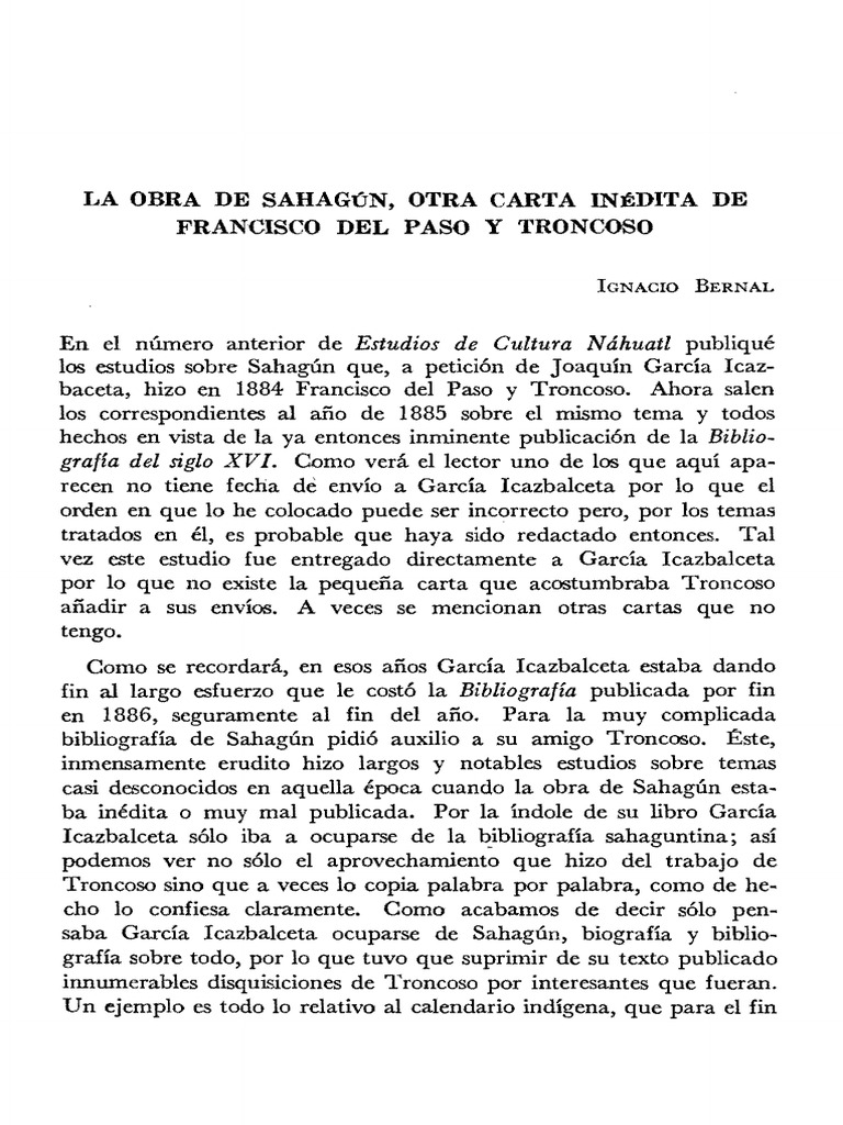 LA OBRA DE SAHAGúN, OTRA CARTA INÉDITA DE del PASO y TRONCOSO | PDF ...