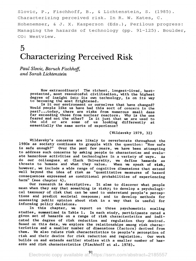 Characterizing Perceived Risk: A Study of How Individuals Conceptualize and Understand Risk | PDF
