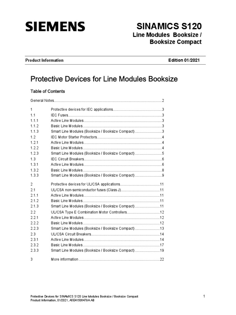 Protective Devices For SINAMICS S120 Line Modules Booksize 2022-08-02 ...