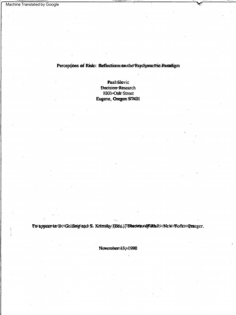 SLOVIC Reflections On The Psychometric Paradigm PDF | PDF