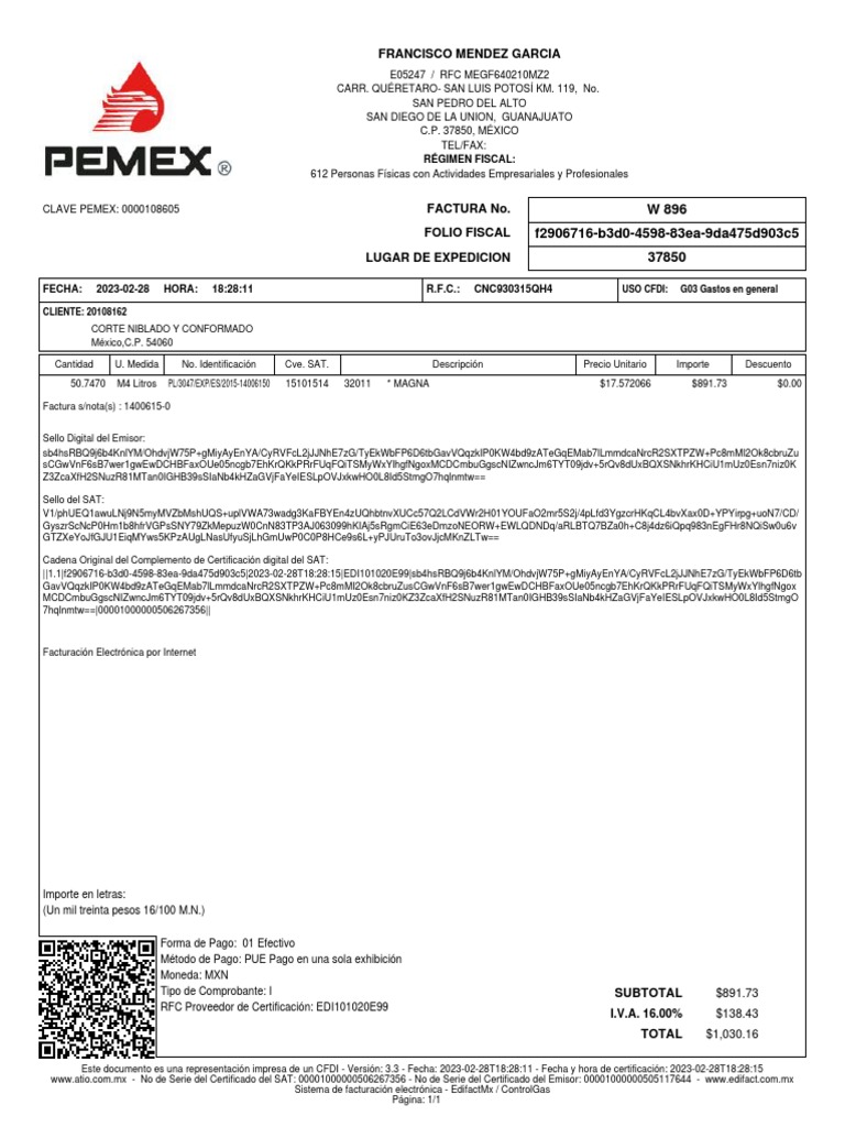 Megf640210mz2 Cfdi W896 20230228 | PDF | Industrias de servicio