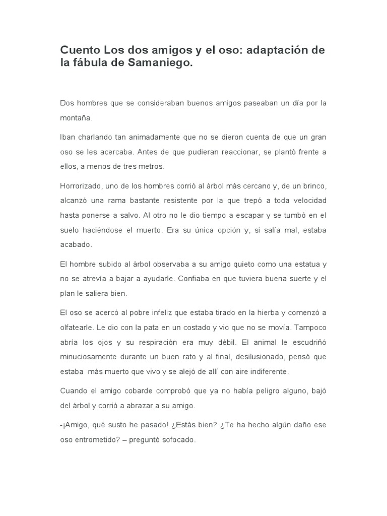 Cuento Los Dos Amigos y El Oso | PDF