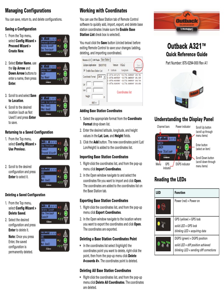 Outback A321 Quick Ref Guide 875-0294-000 - A1 | PDF | Menu (Computing ...