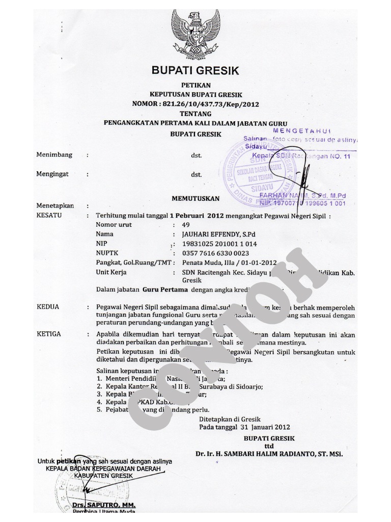 Contoh SK Jabatan Fungsional Tertentu Pertama | PDF