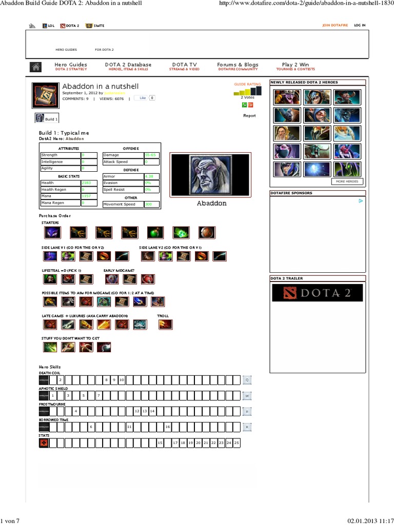 Abaddon Build Guide DOTA 2 - Abaddon in A Nutshell | PDF