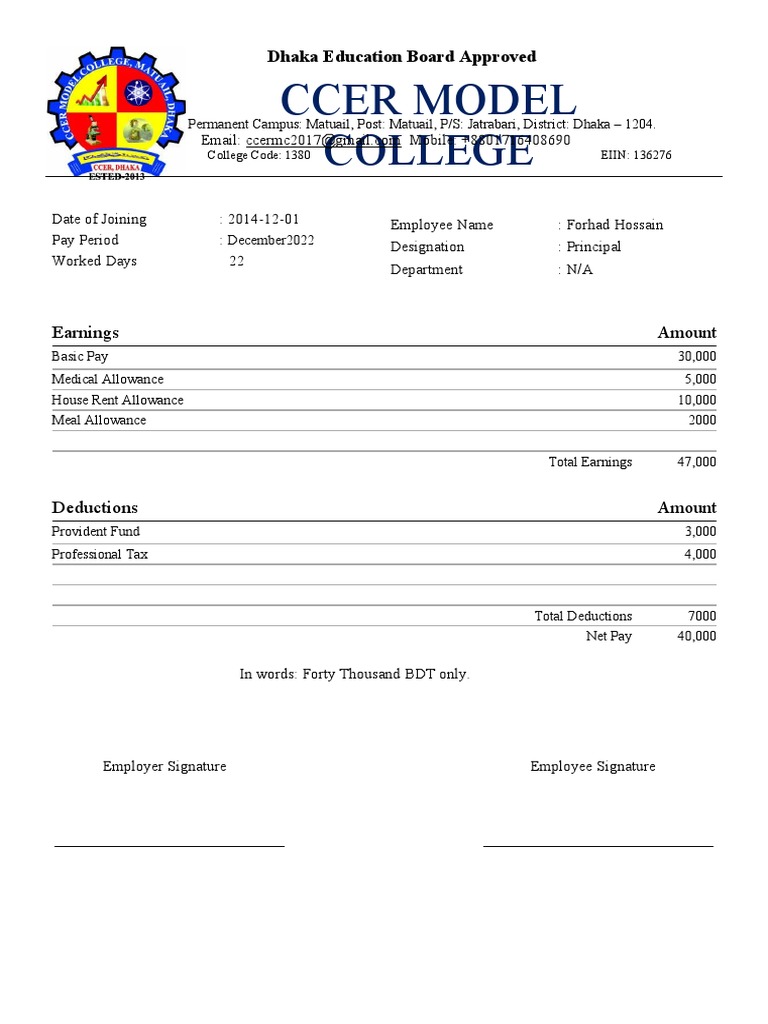 Forhad Payslip | PDF | Taxes | Government Finances