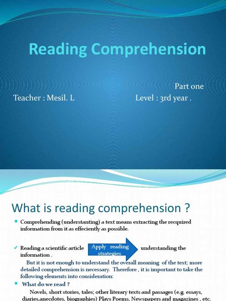 Reading Comprehension Pptx Pdf Reading Comprehension Speed Reading