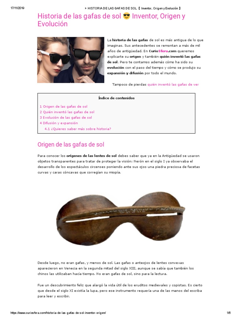HISTORIA DE LAS GAFAS DE SOL 【 Inventor, Origen y Evolución 】 | PDF ...