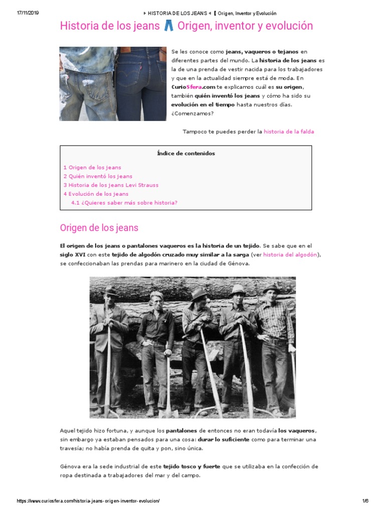HISTORIA DE LOS JEANS 【 Origen, Inventor y Evolución 】 | PDF ...