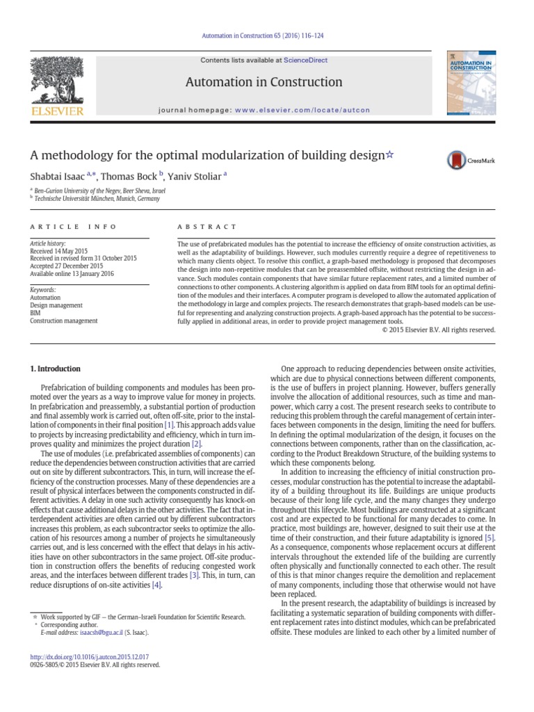 A Methodology For The Optimal Modularization Of Building Design Pdf