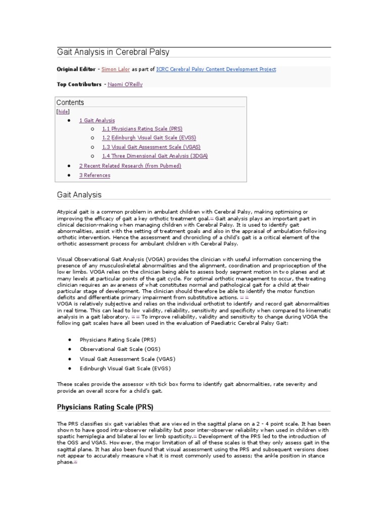 Gait Analysis in Cerebral Palsy | PDF | Cerebral Palsy | Clinical Medicine
