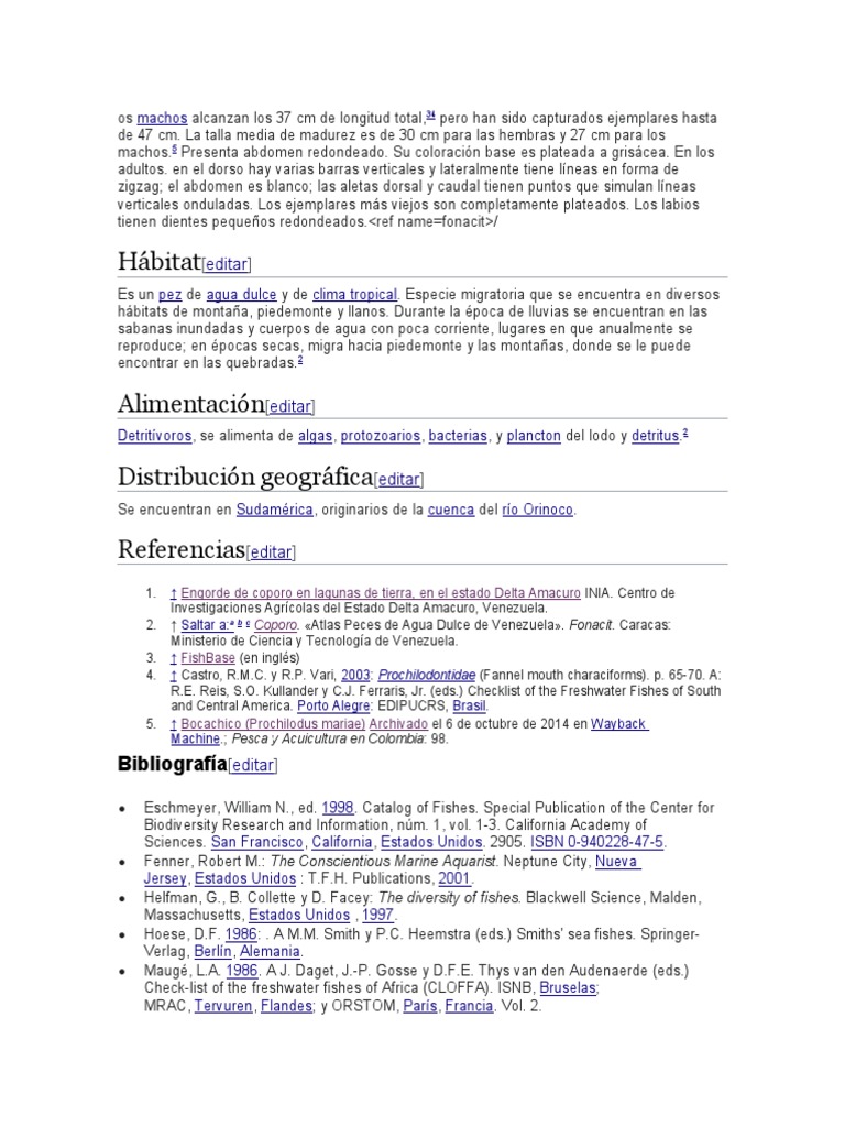 Características del pez coporo en Venezuela | PDF | Ciencias de la ...