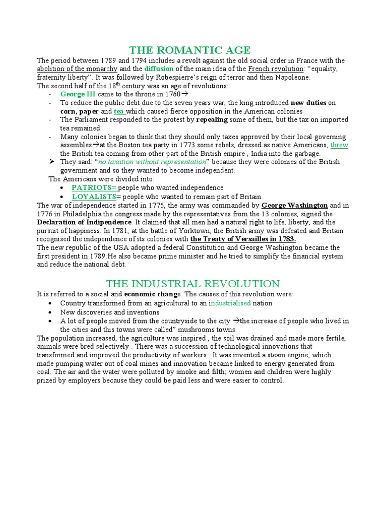 The Romantic Age | PDF | Kingdom Of Great Britain | George Washington