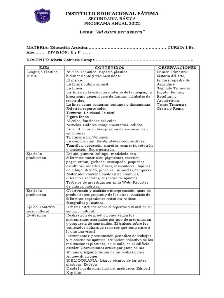 Programa Anual Sec Básica 2022 1ros | PDF