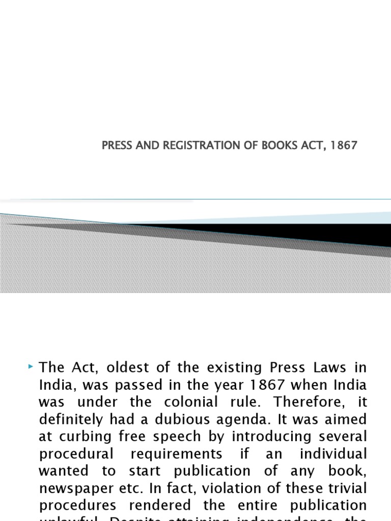 Press and Registration of Books Act, 1867 | PDF | Newspapers | Defamation