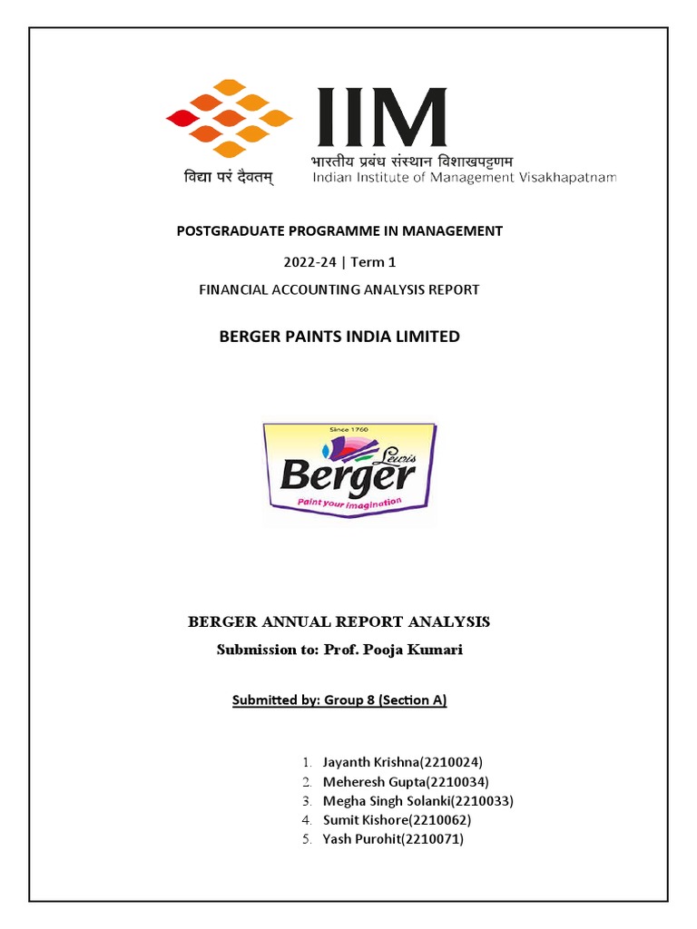 Berger Paints Financial Analysis Report | PDF | Equity (Finance) | Cost