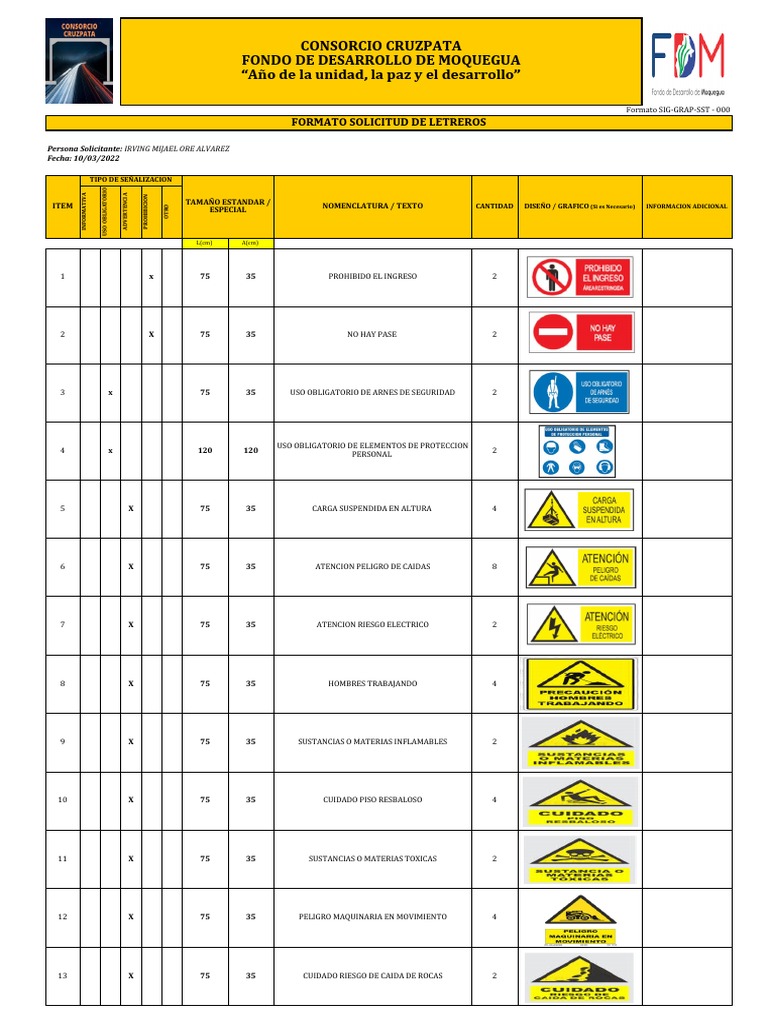 SIG-GRAP-SST - 000 Formato de Solicitud de Señalizacion | PDF