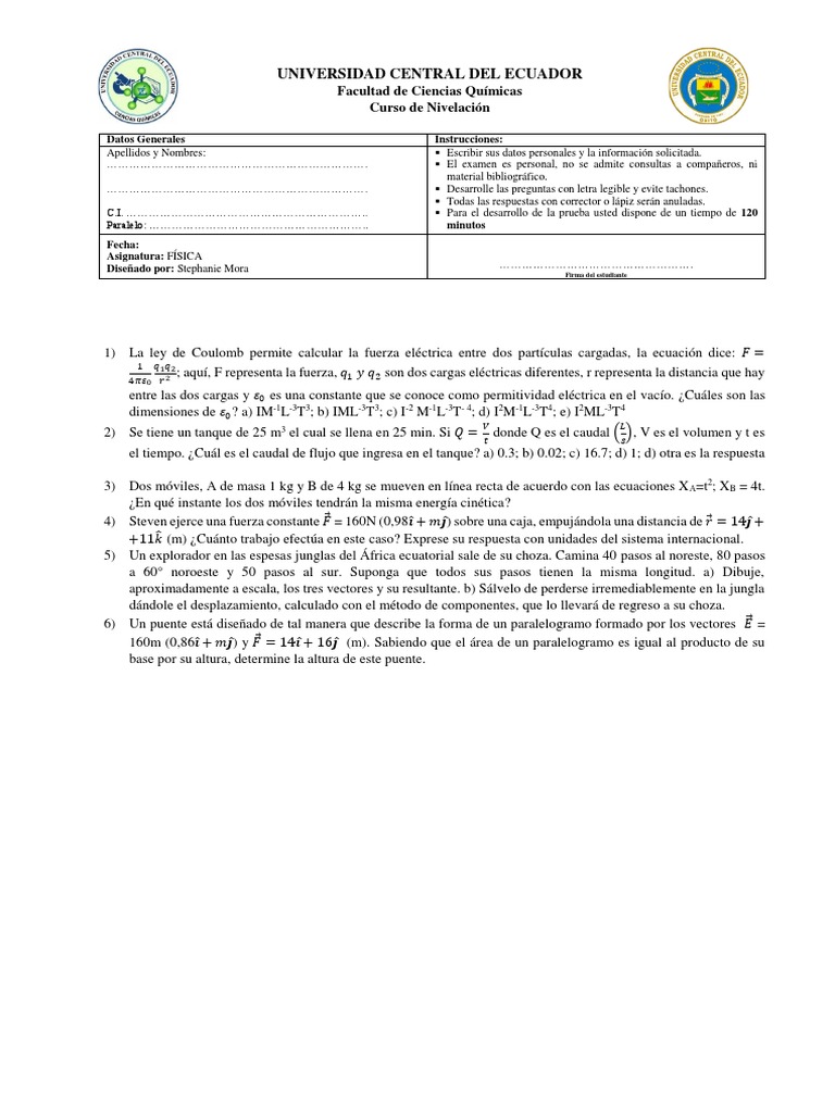 Ejercicios Propuestos Examen Física Pdf Metrología Mecánica