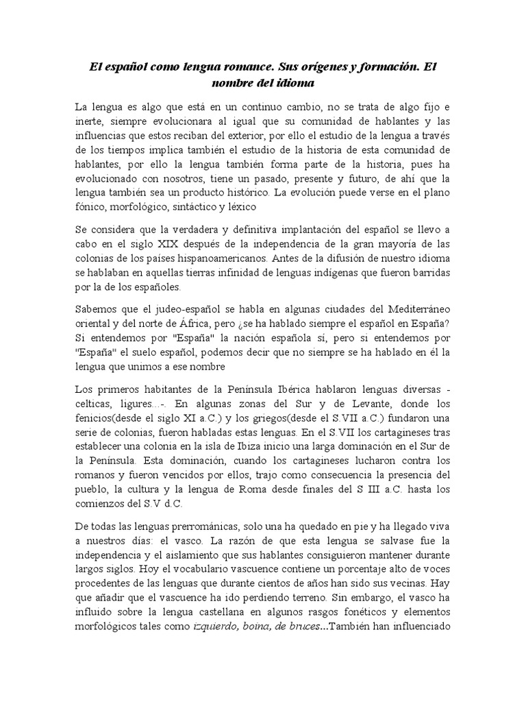 El español: Orígenes como lengua romance | PDF | Lengua española | latín