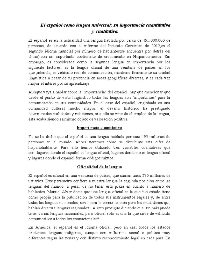 El Español Como Lengua Universal | PDF | Lengua española | España