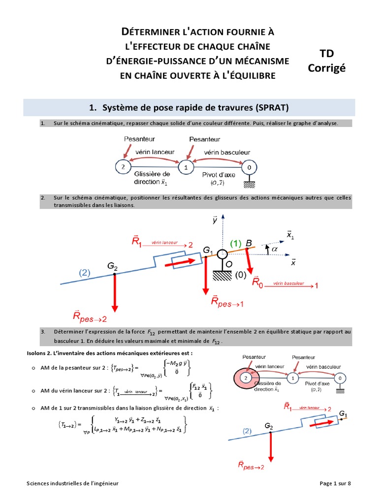 CORRIGE TD 1 PFS Effecteurs Chaine Ouverte PDF | PDF | Levier (mécanique) | Physique