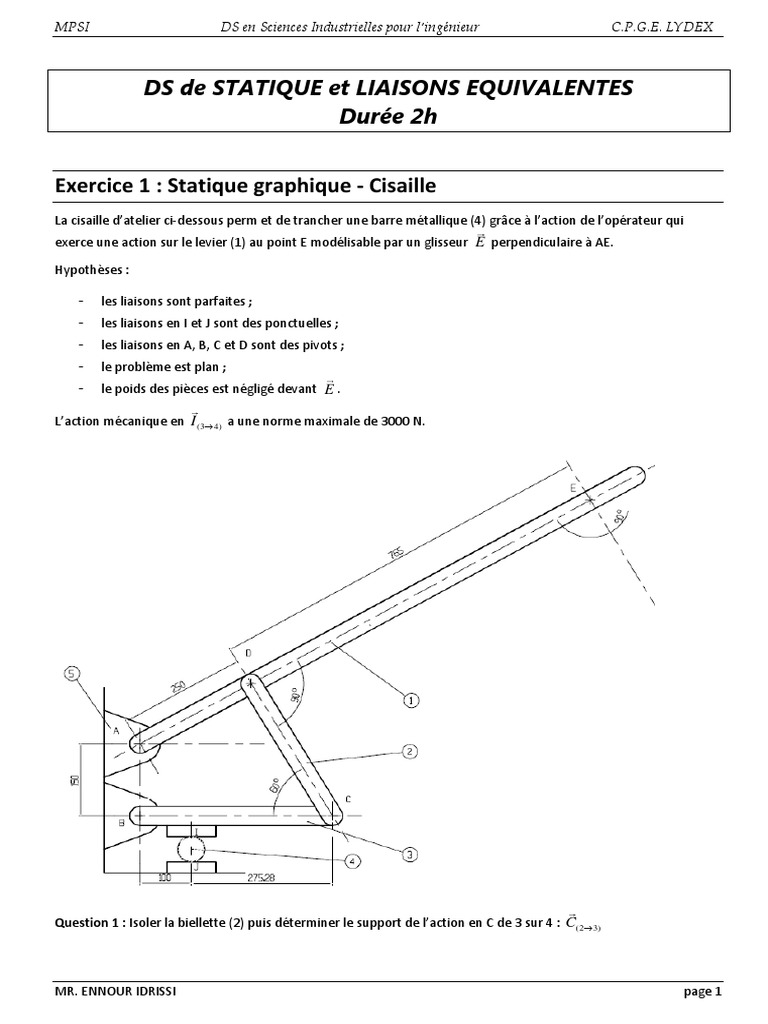 DS Statique et Liaisons Équivalentes | PDF | Mouvement (Physique ...