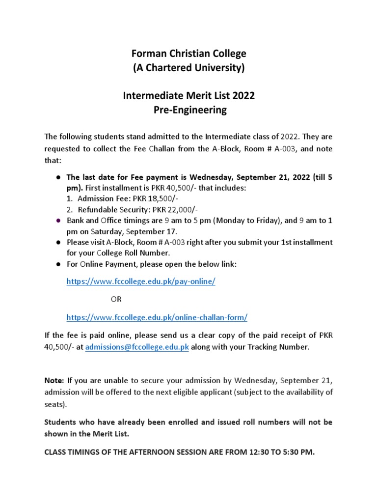 Merit List Pre Engineering | PDF