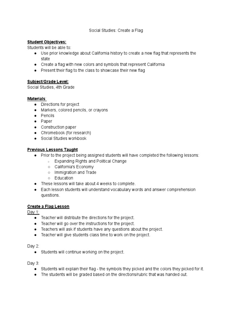 Social Studies - Create A Flag - Lesson Plan | PDF | Career & Growth ...