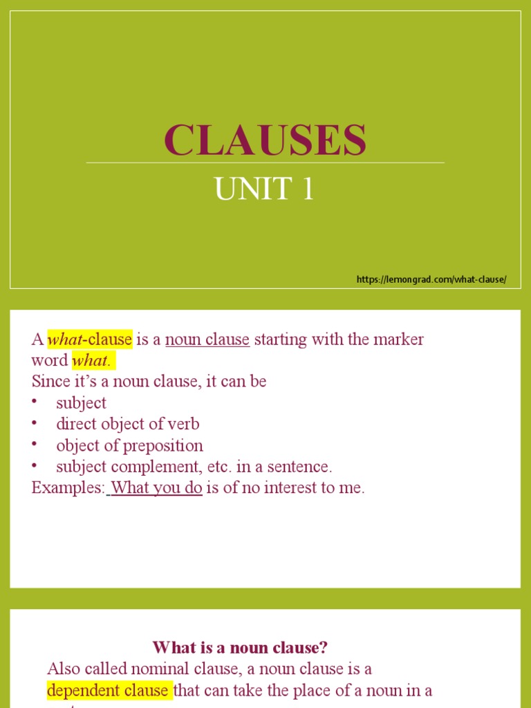 Clauses | PDF | Verb | Noun
