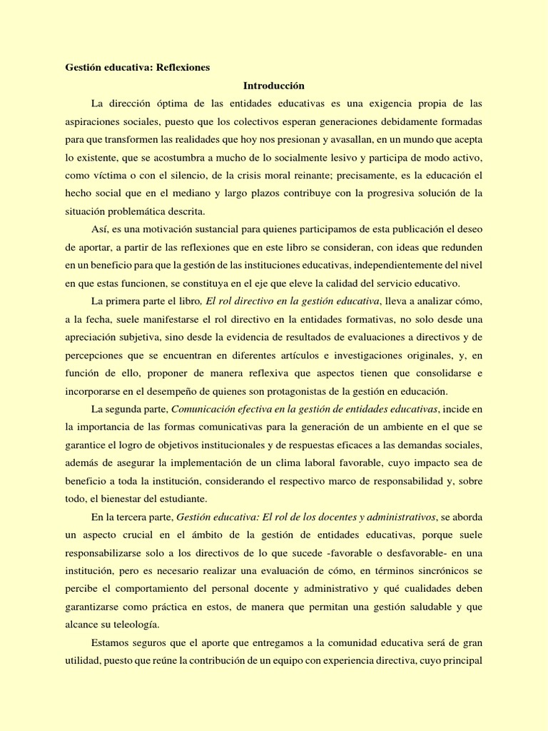 Libro - Gestión Educativa Reflexiones PDF | PDF | Bienestar