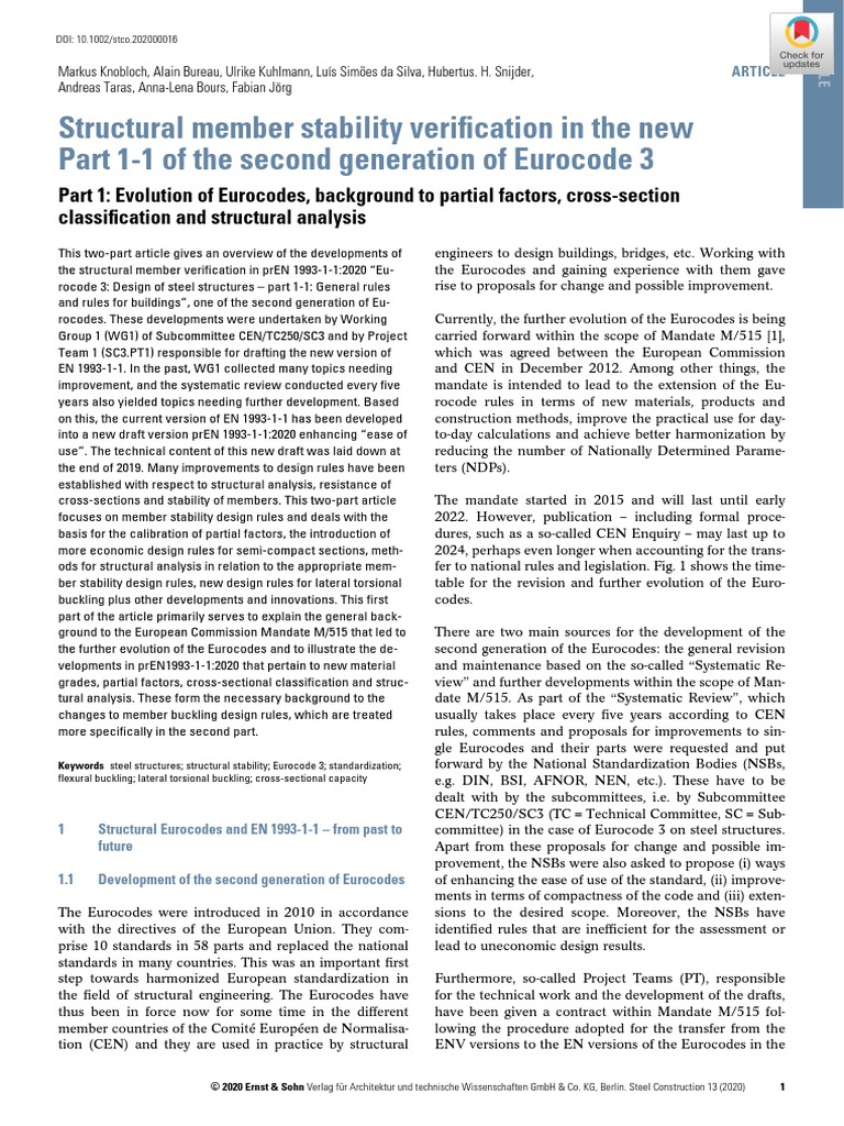 Knobloch Et Al. - 2020 - Structural Member Stability Verification in The Ne - PART 1 | PDF ...