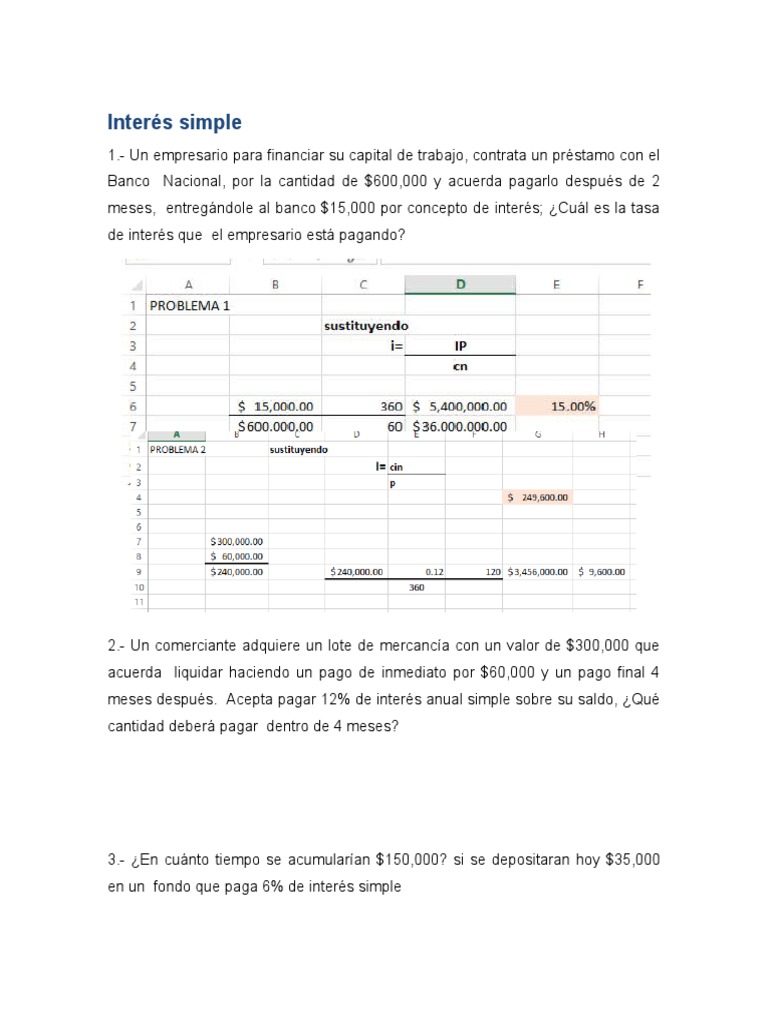 Interes Simple Ejercicios | PDF | Tasas de interés | Finanzas personales