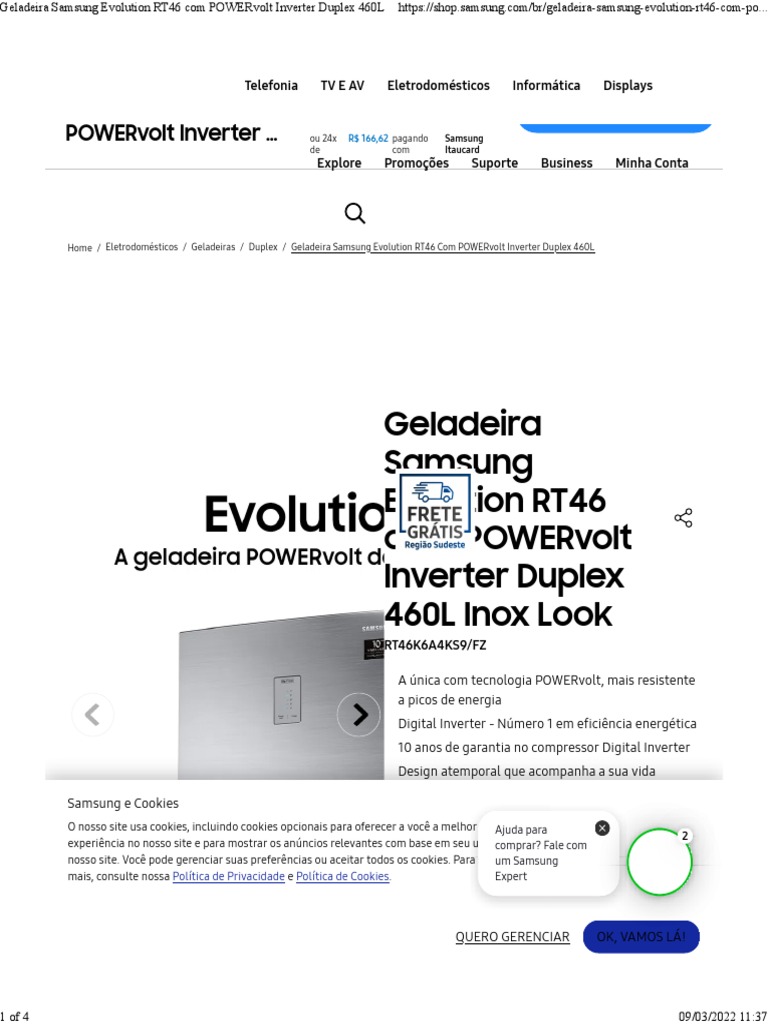 Geladeira Samsung Evolution RT46 Com POWERvolt Inverter Duplex 460L ...