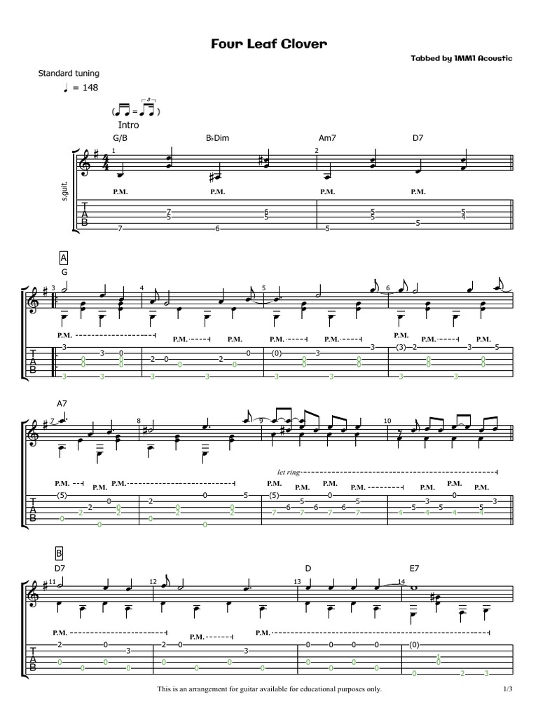 Four Leaf Clover TAB NOT | PDF | Guitars | Guitar Family Instruments