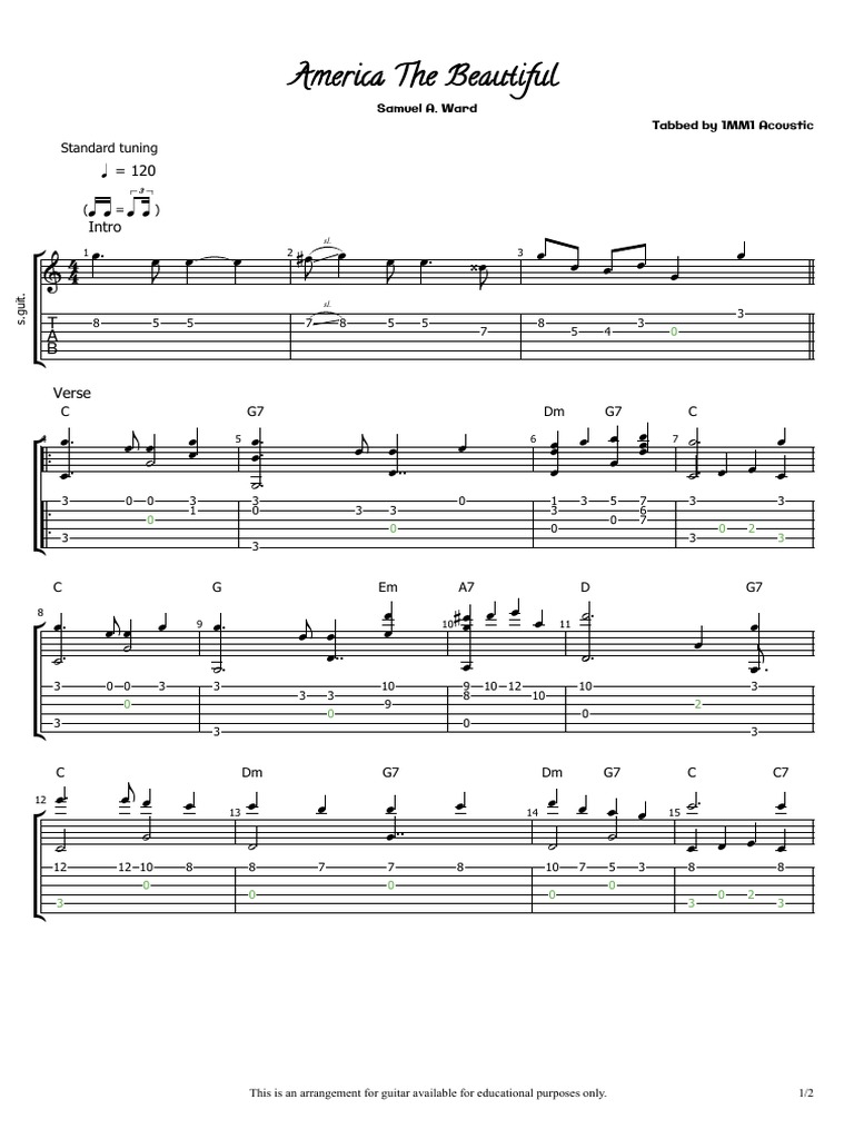 America The Beautiful | PDF | Guitar Family Instruments | Guitars