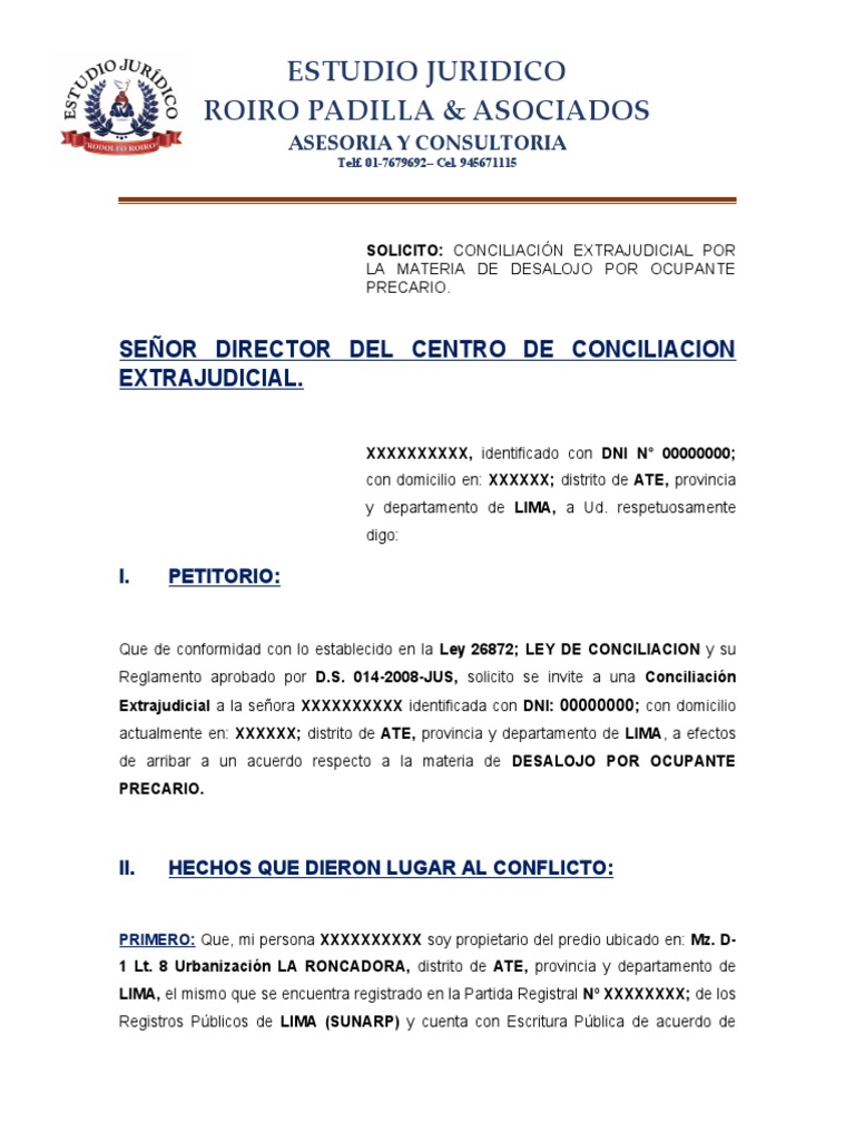 Modelo de Solicitud de Conciliación Extrajudicial en Materia de ...